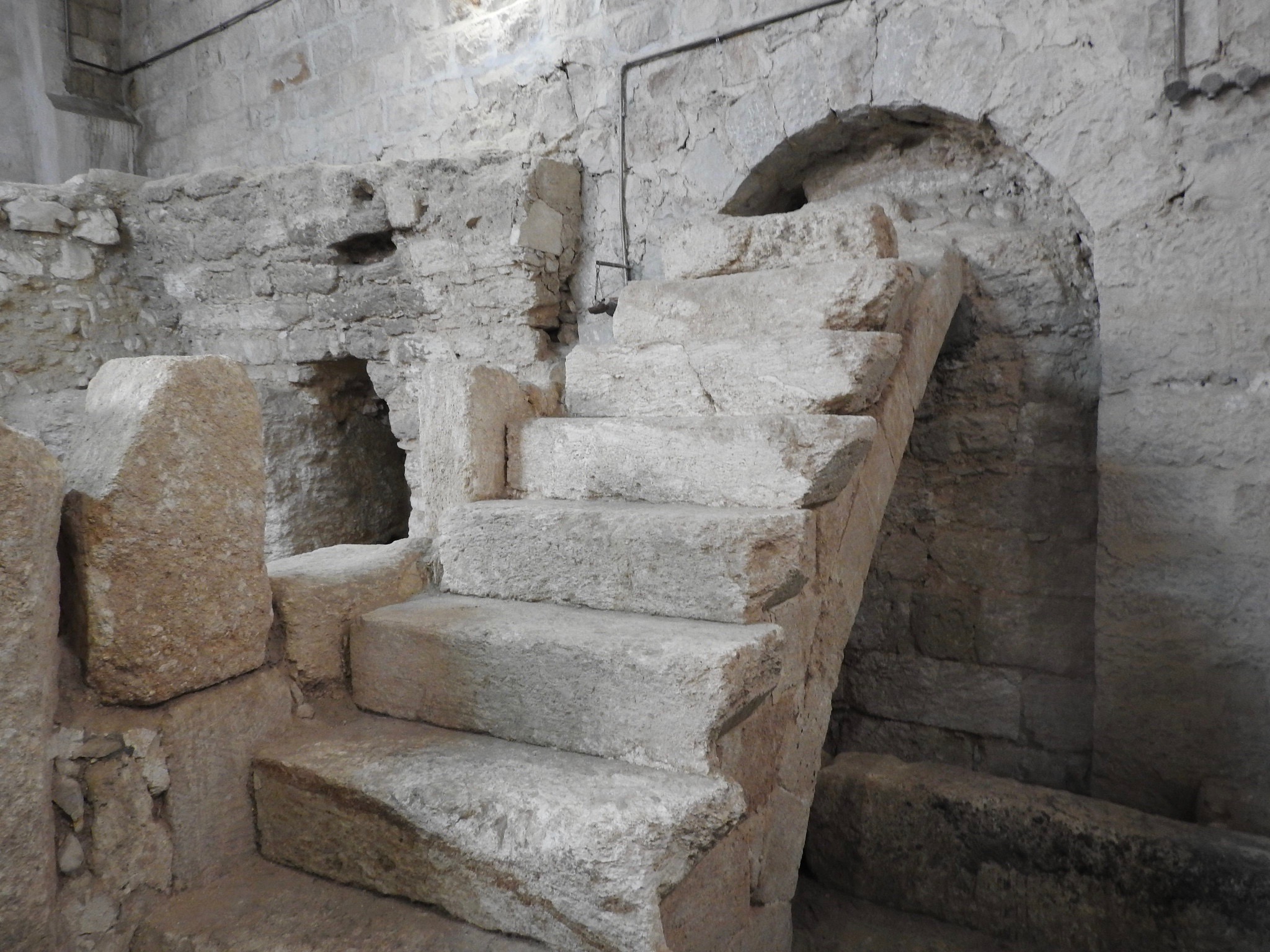 Crusader steps leading to grille offering a view into venerated cave ...